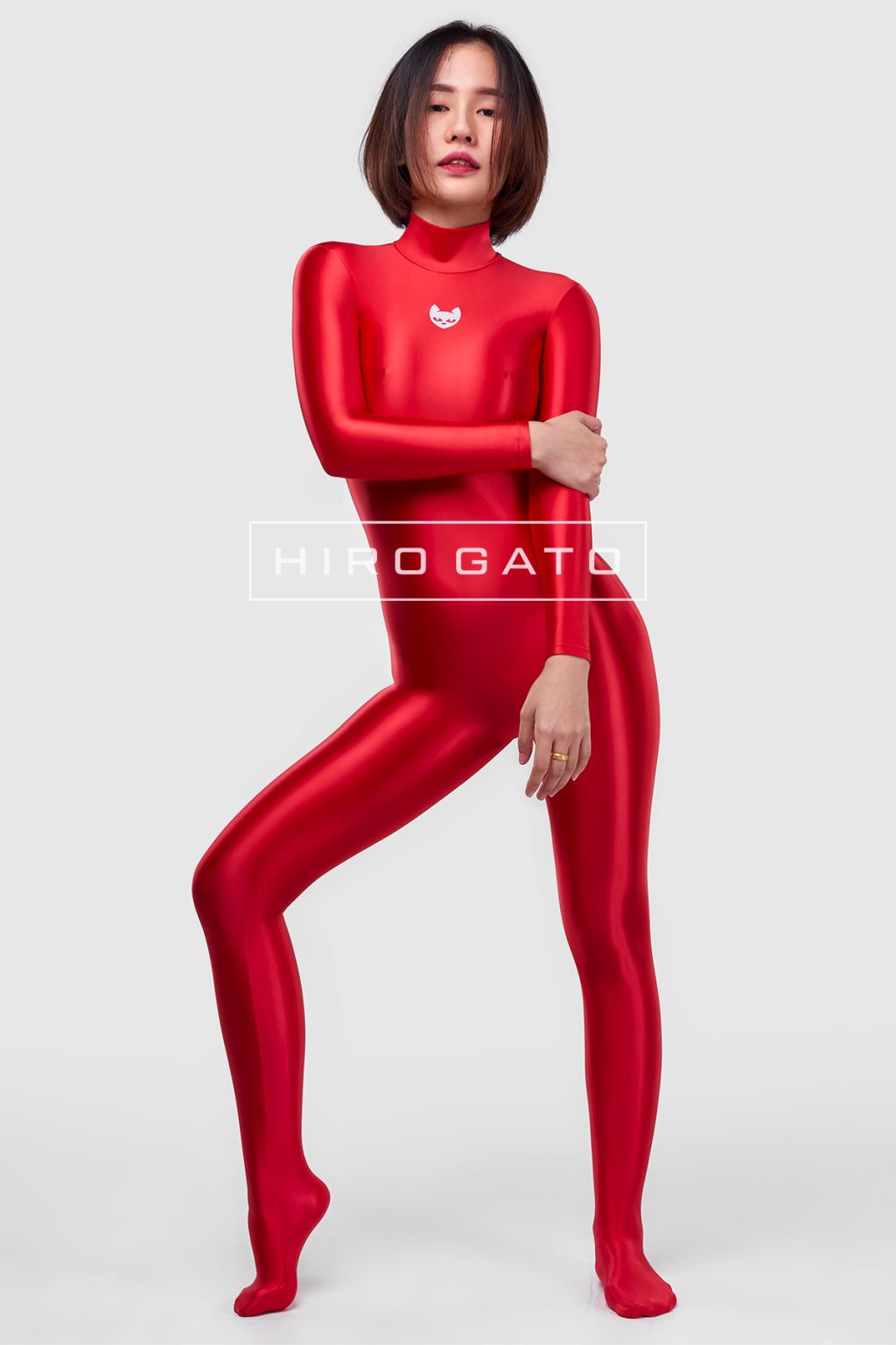Satin Spandex Catsuit Red Shiny Hiro Gato 0169