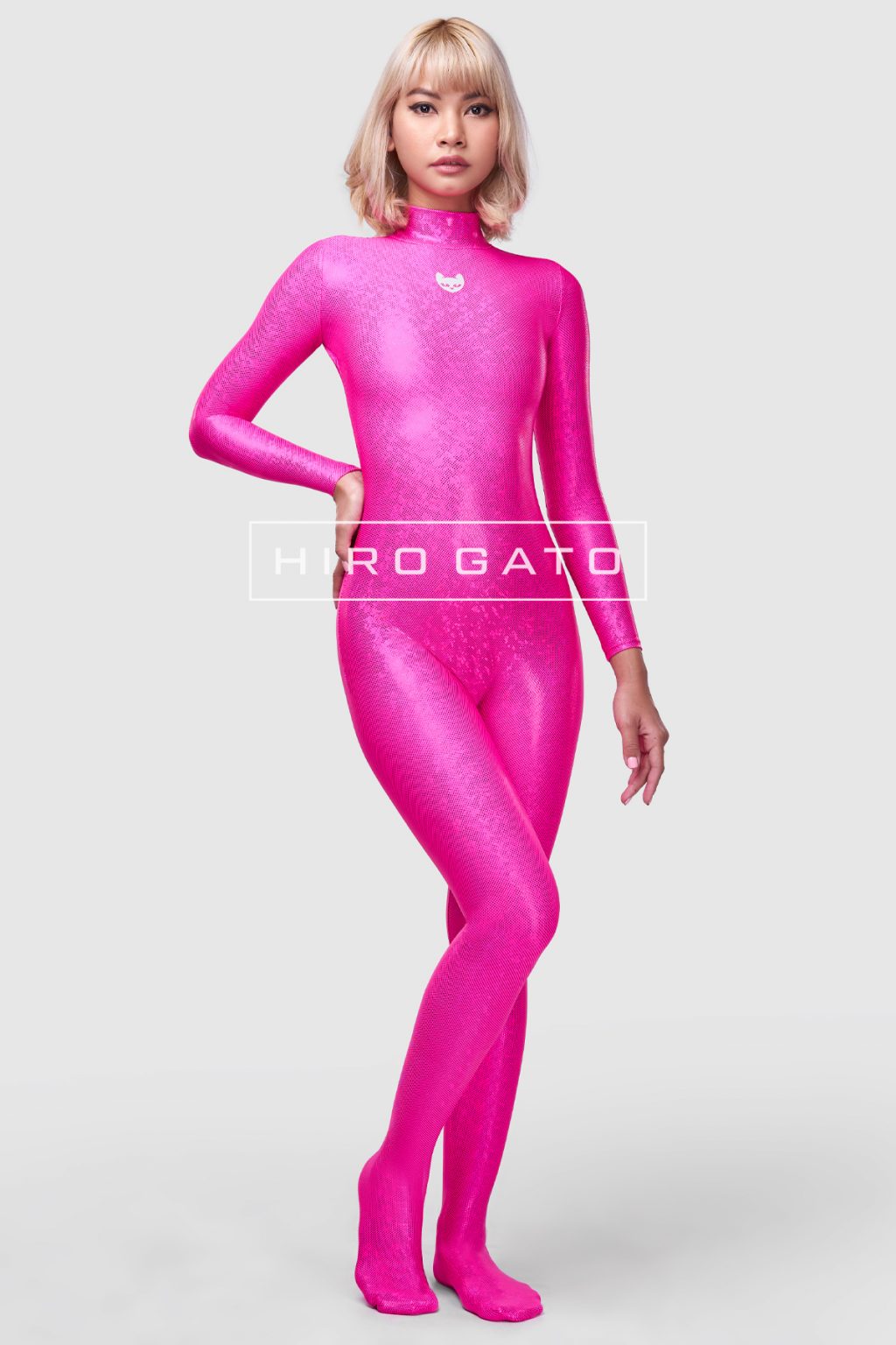 Shattered Glass Catsuit Pink Spandex Shiny - Hiro Gato
