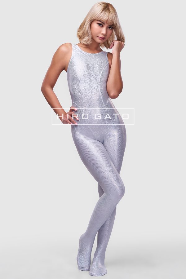 Shattered Glass Unitard White Shiny Catsuit - Hiro Gato