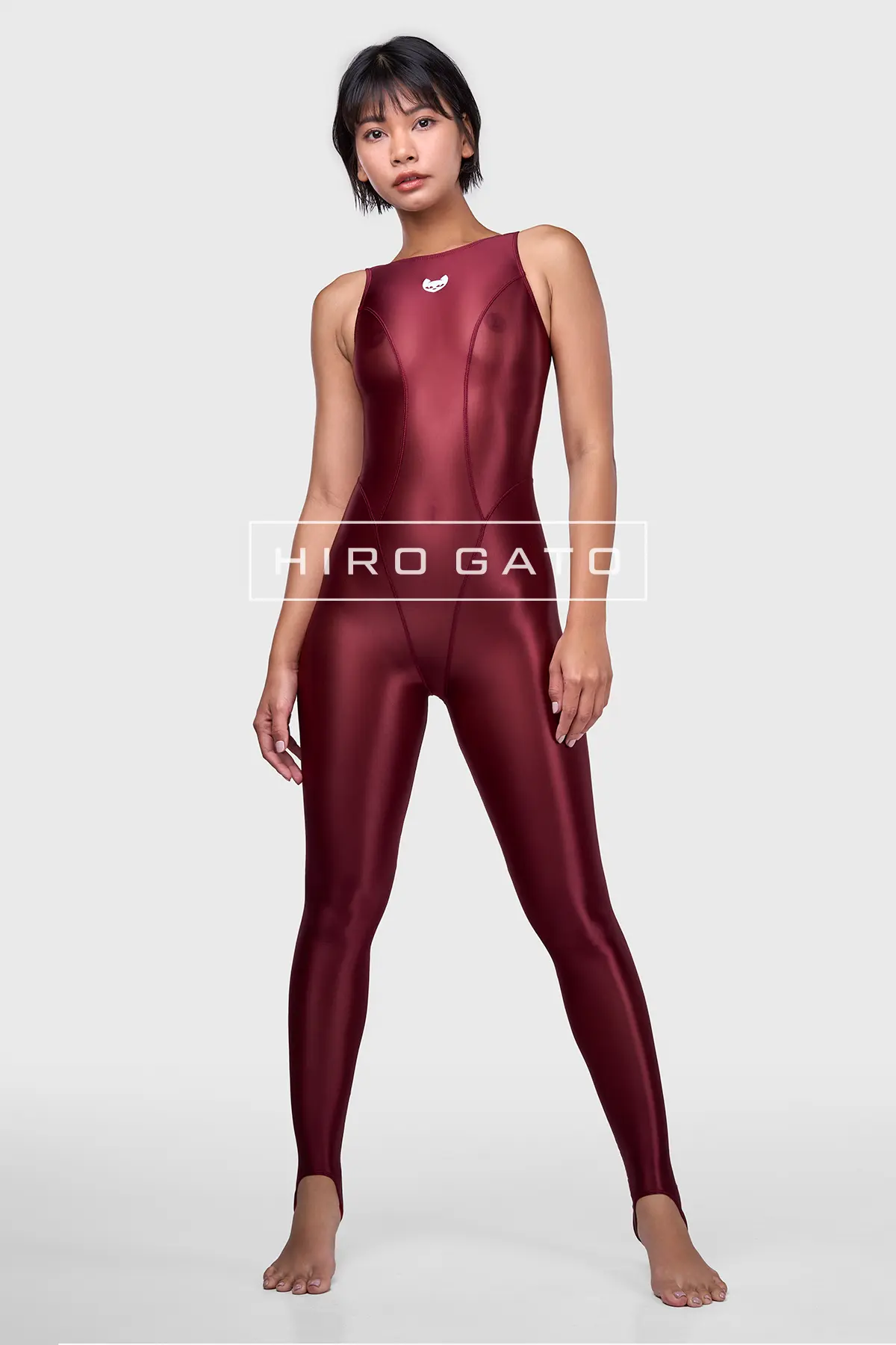Sheer Nylon Unitard Maroon Transparent Spandex - Hiro Gato