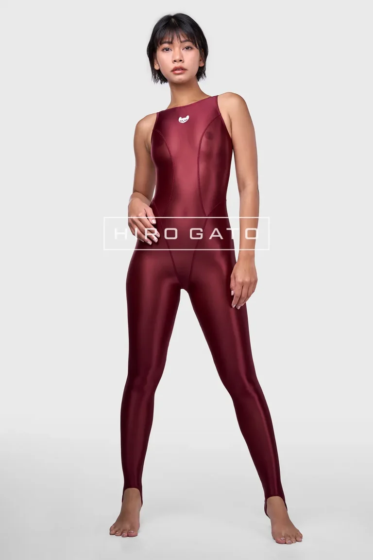 Sheer Nylon Unitard Maroon Transparent Spandex - Hiro Gato