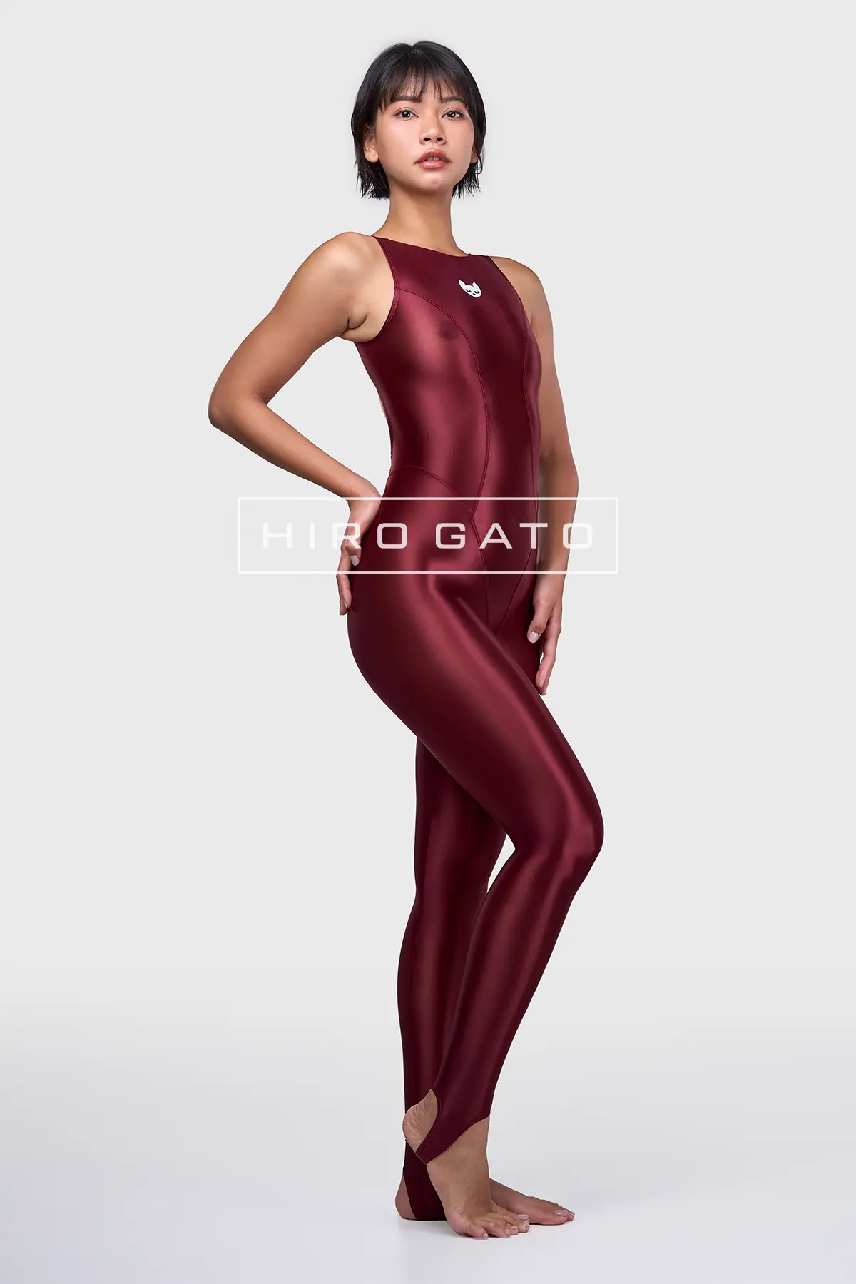 Sheer Nylon Unitard Maroon Transparent Spandex - Hiro Gato
