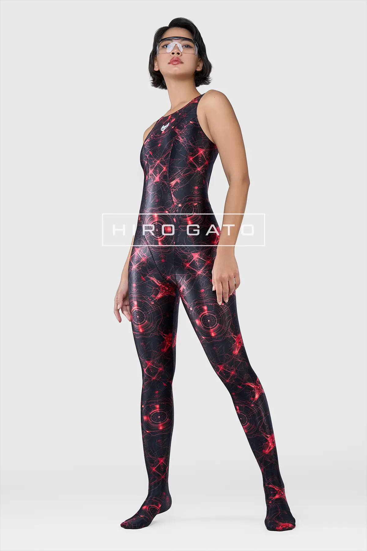 Patterned Satin Lycra Unitard Shiny Catsuit - Hiro Gato