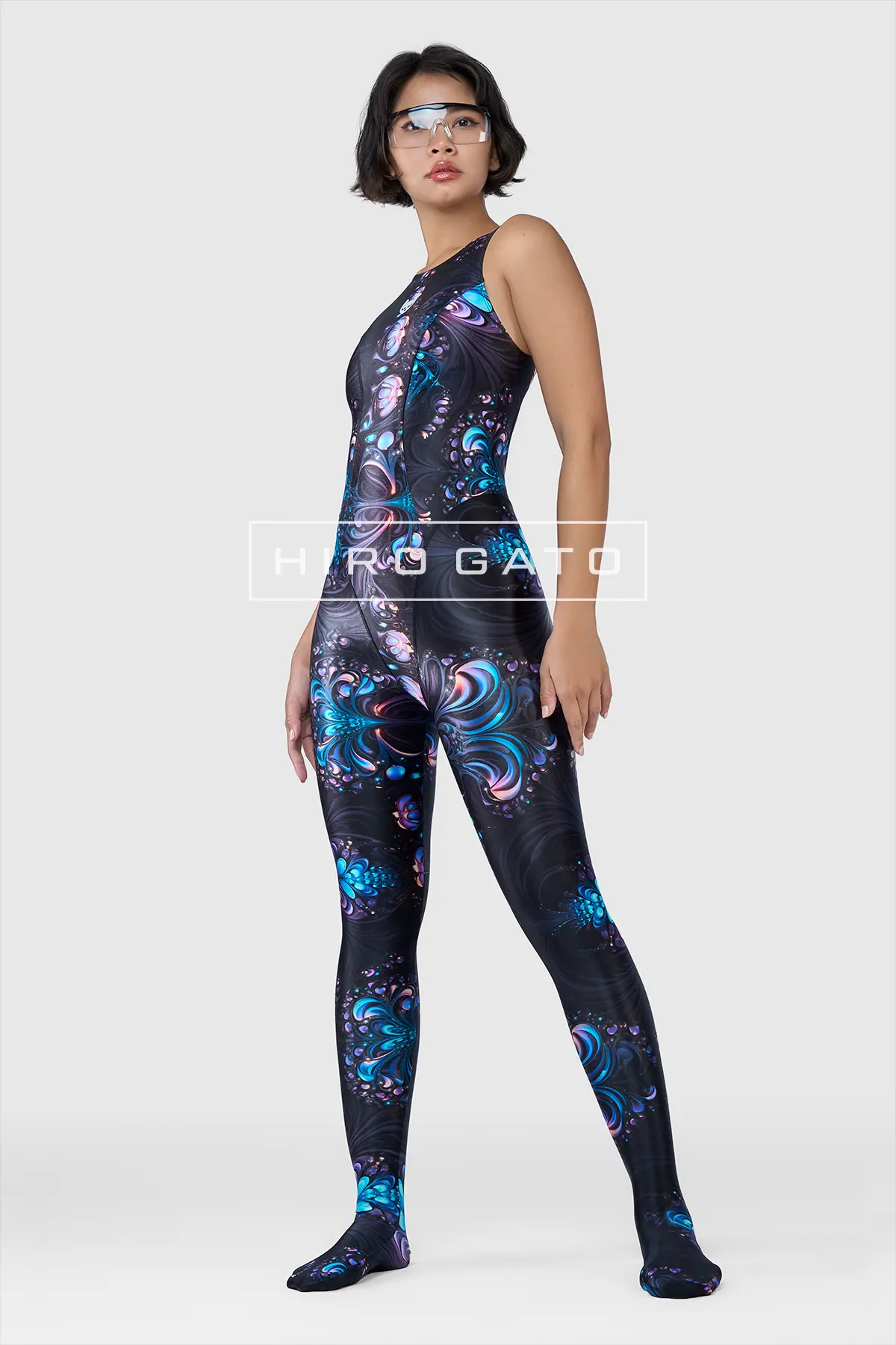 Patterned Satin Lycra Unitard Shiny Catsuit - Hiro Gato