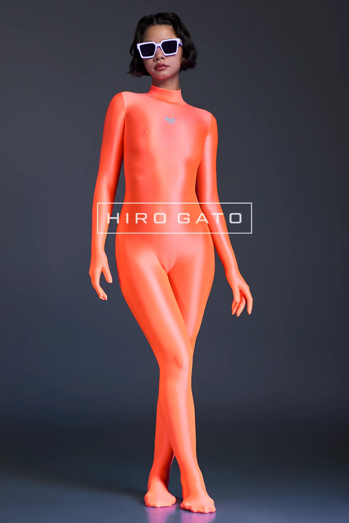 Satin Spandex Catsuit UV orange Shiny - Hiro Gato