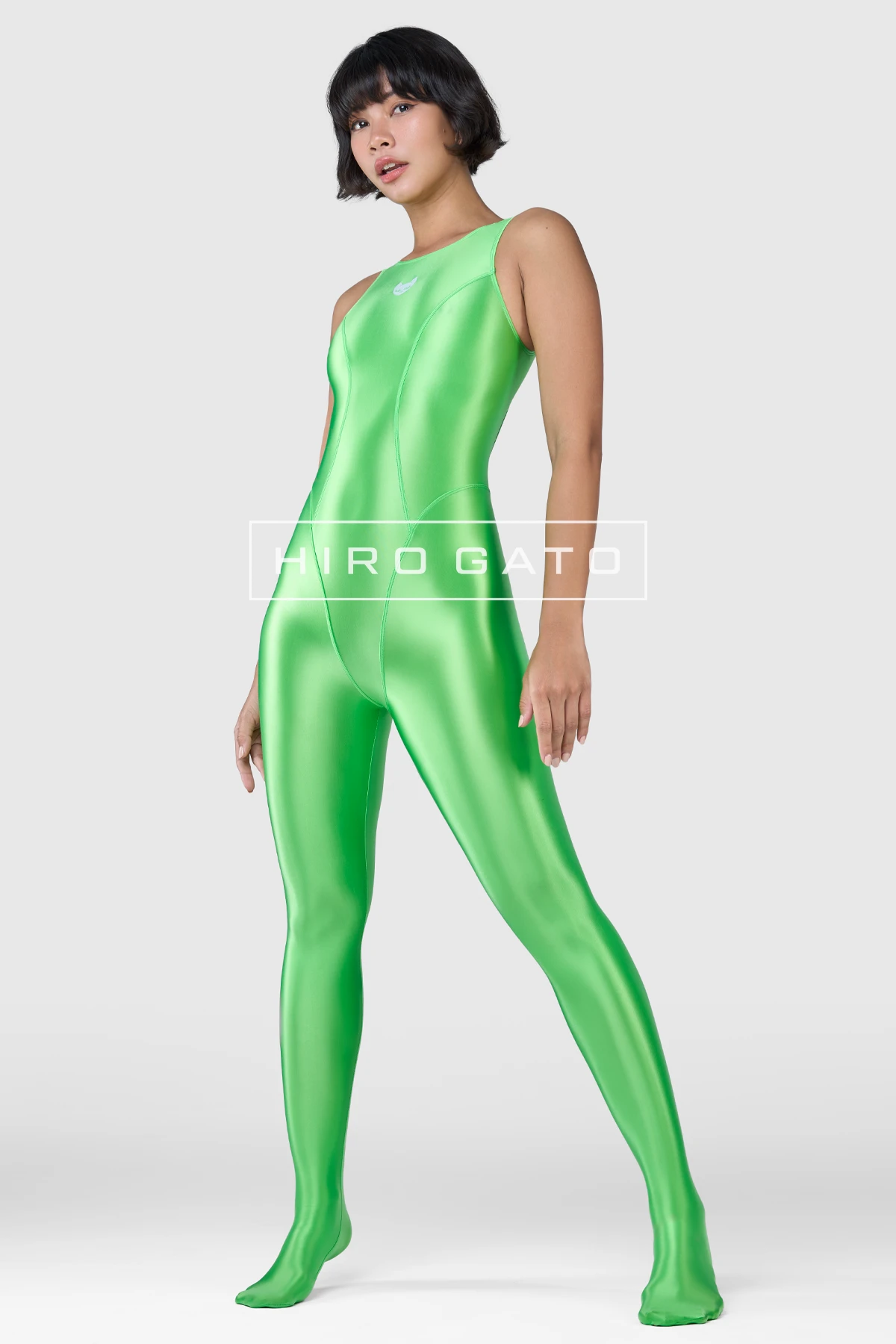 Satin Lycra Unitard UV Green Shiny Catsuit - Hiro Gato