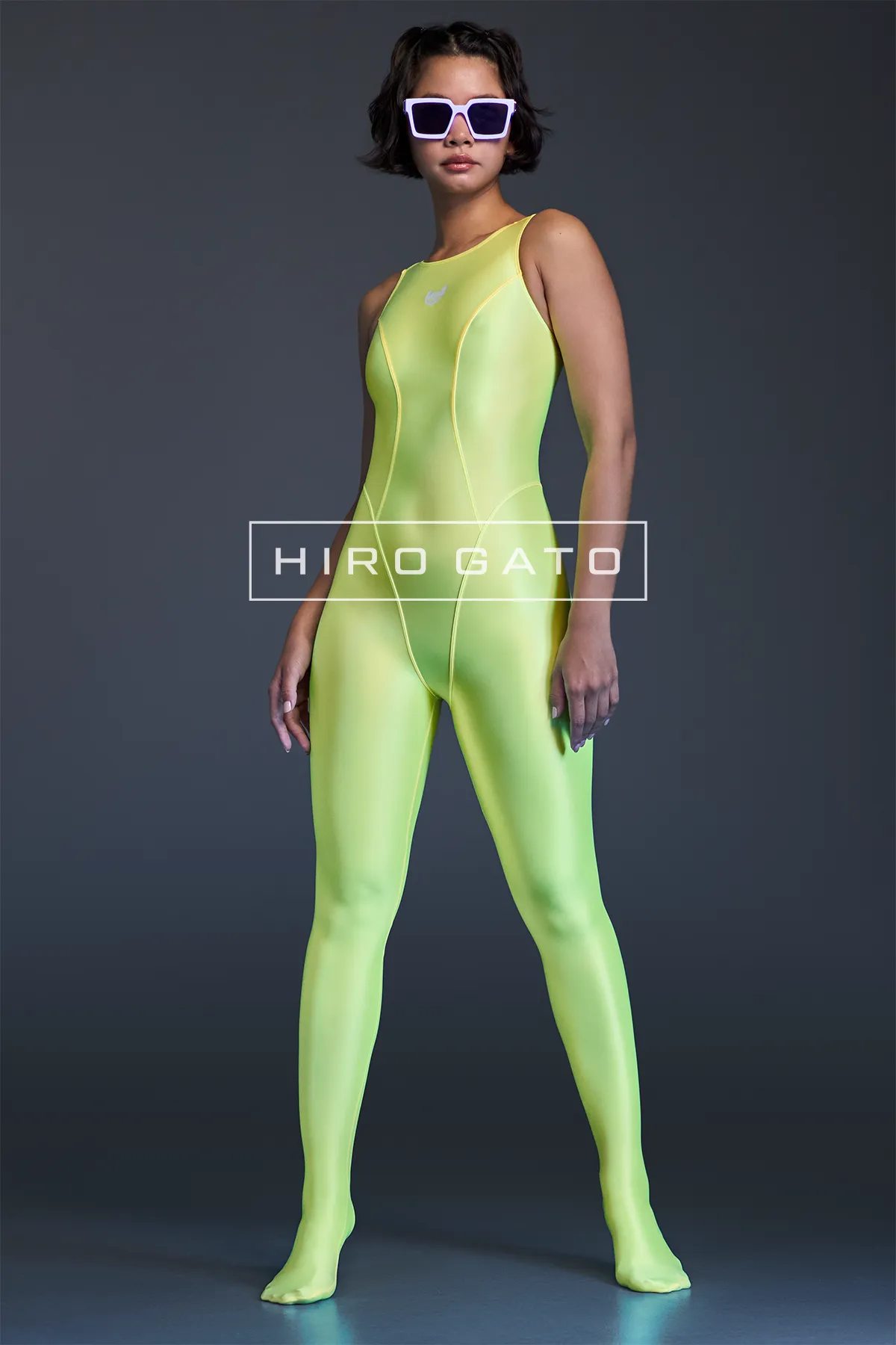 Satin Lycra Unitard UV Yellow Shiny Catsuit - Hiro Gato