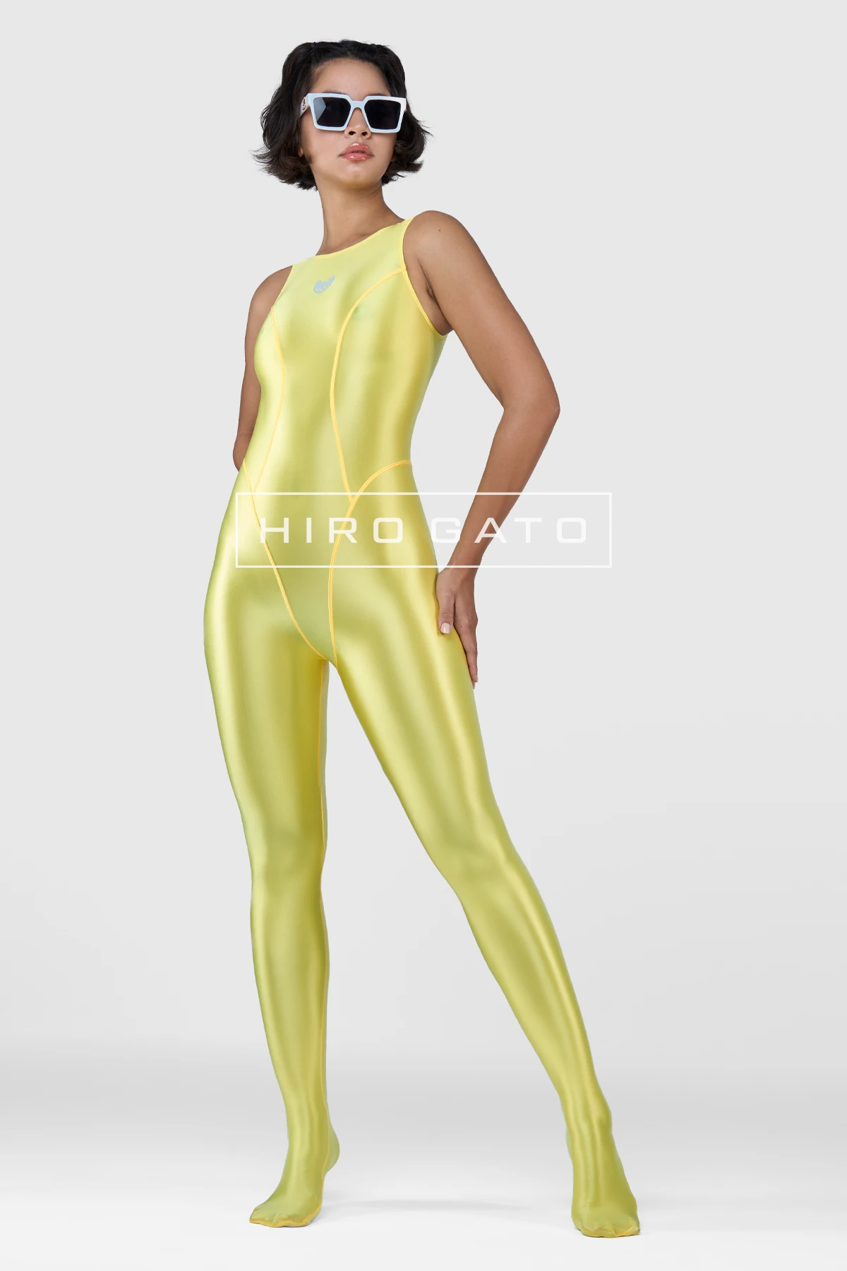 Satin Lycra Unitard UV Yellow Shiny Catsuit - Hiro Gato