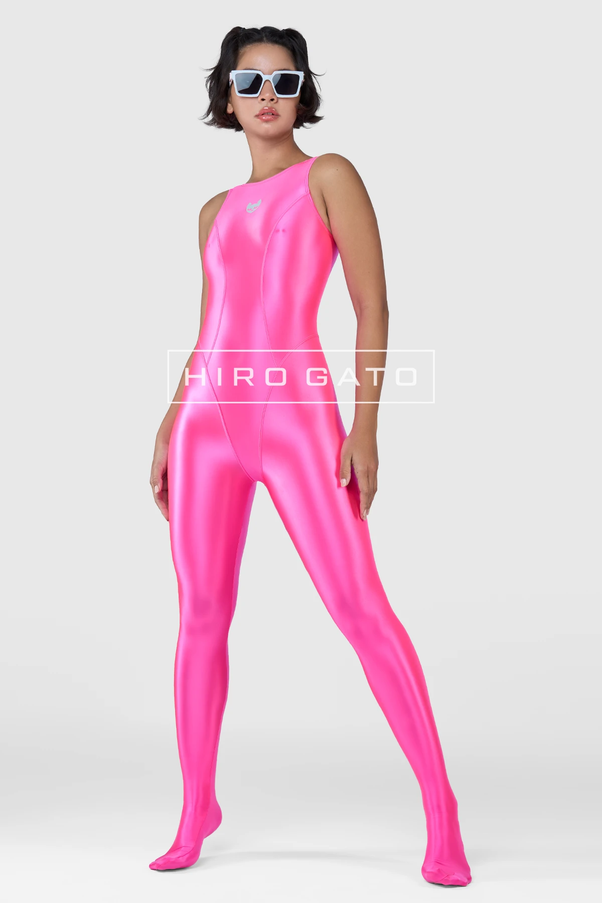 Satin Lycra Unitard UV Pink Shiny Catsuit - Hiro Gato
